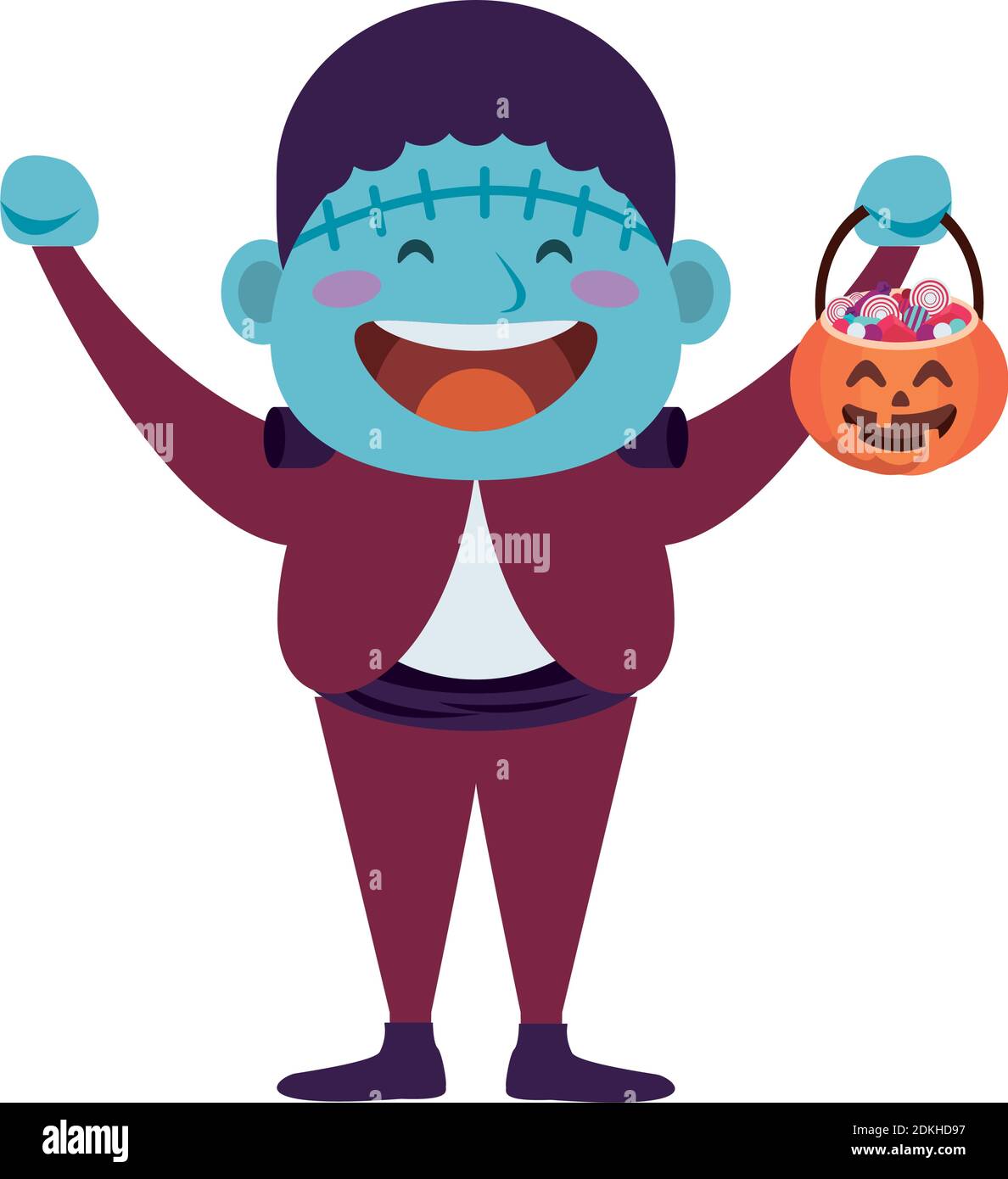 cute little boy dressed as a frankenstein character vector illustration ...