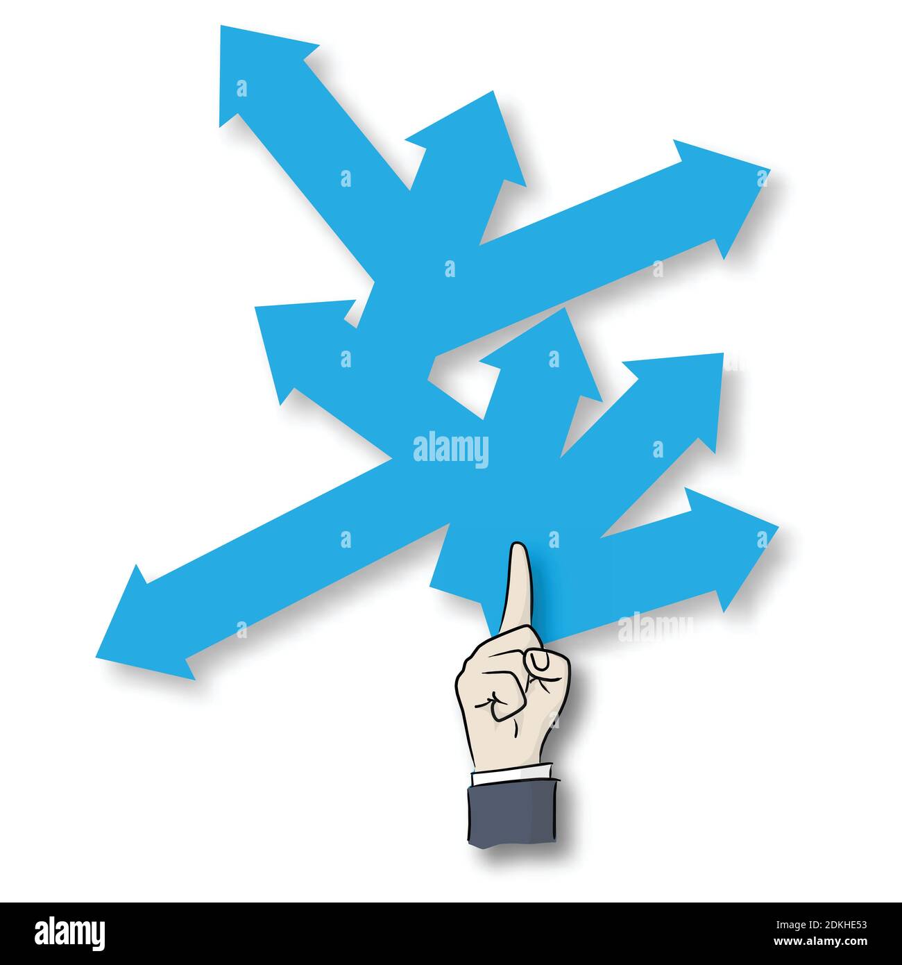 businessman hand pointing up to blue arrows with shadow vector ...
