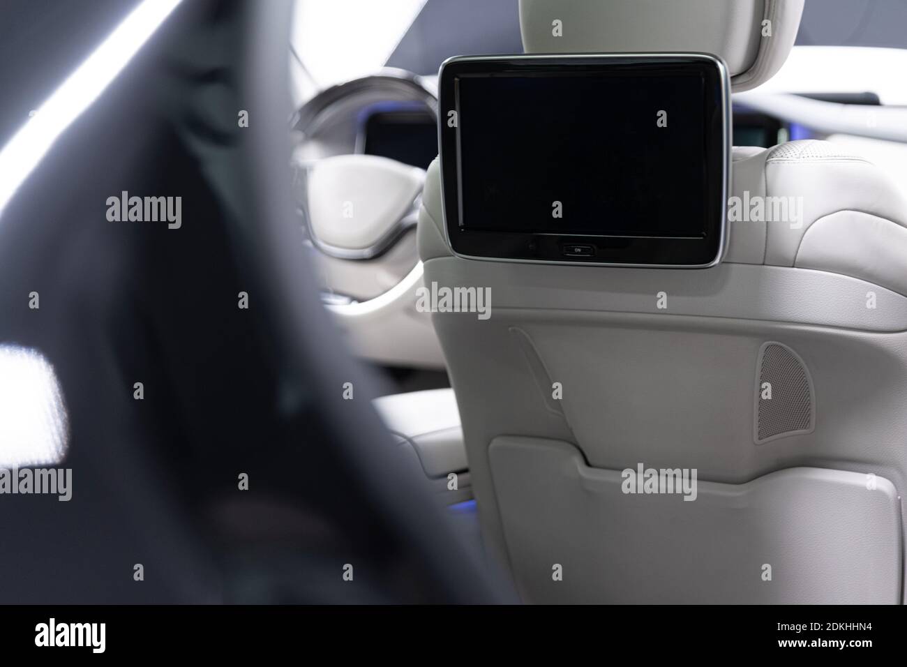 Modern luxury car interior with empty touchscreen monitor with copy ...