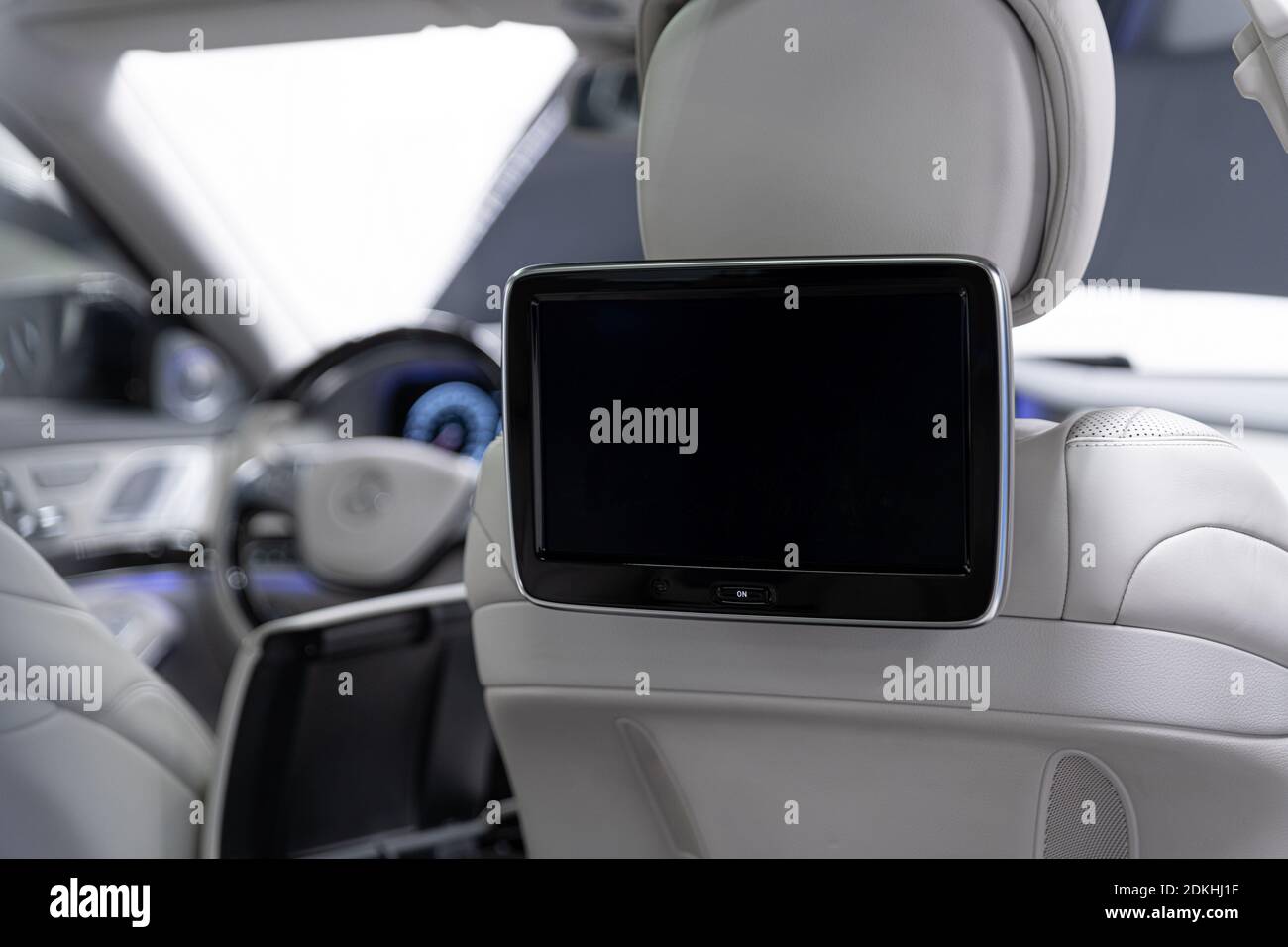 Modern luxury car interior with empty touchscreen monitor with copy ...