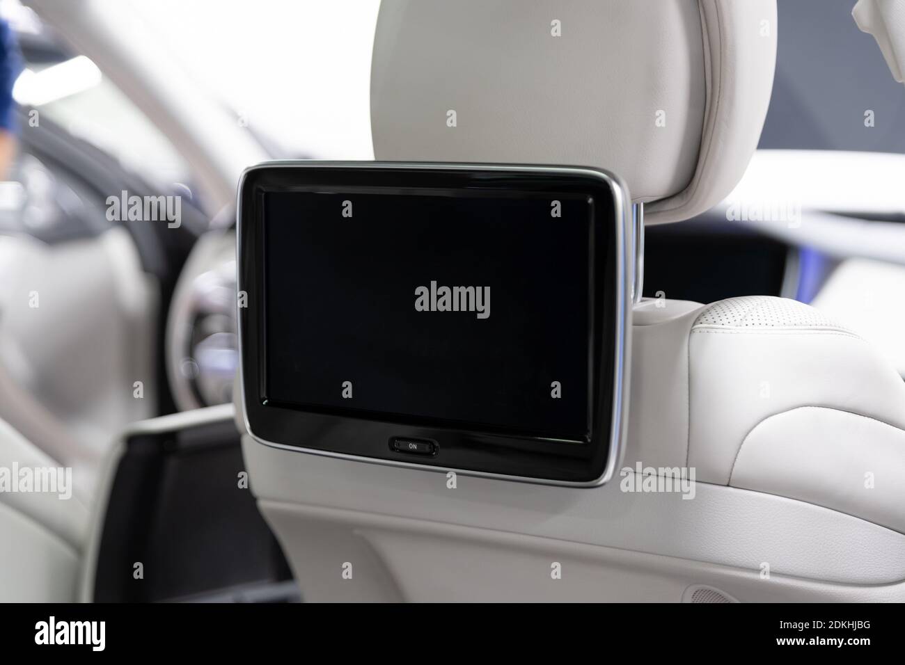 Modern luxury car interior with empty touchscreen monitor with copy ...