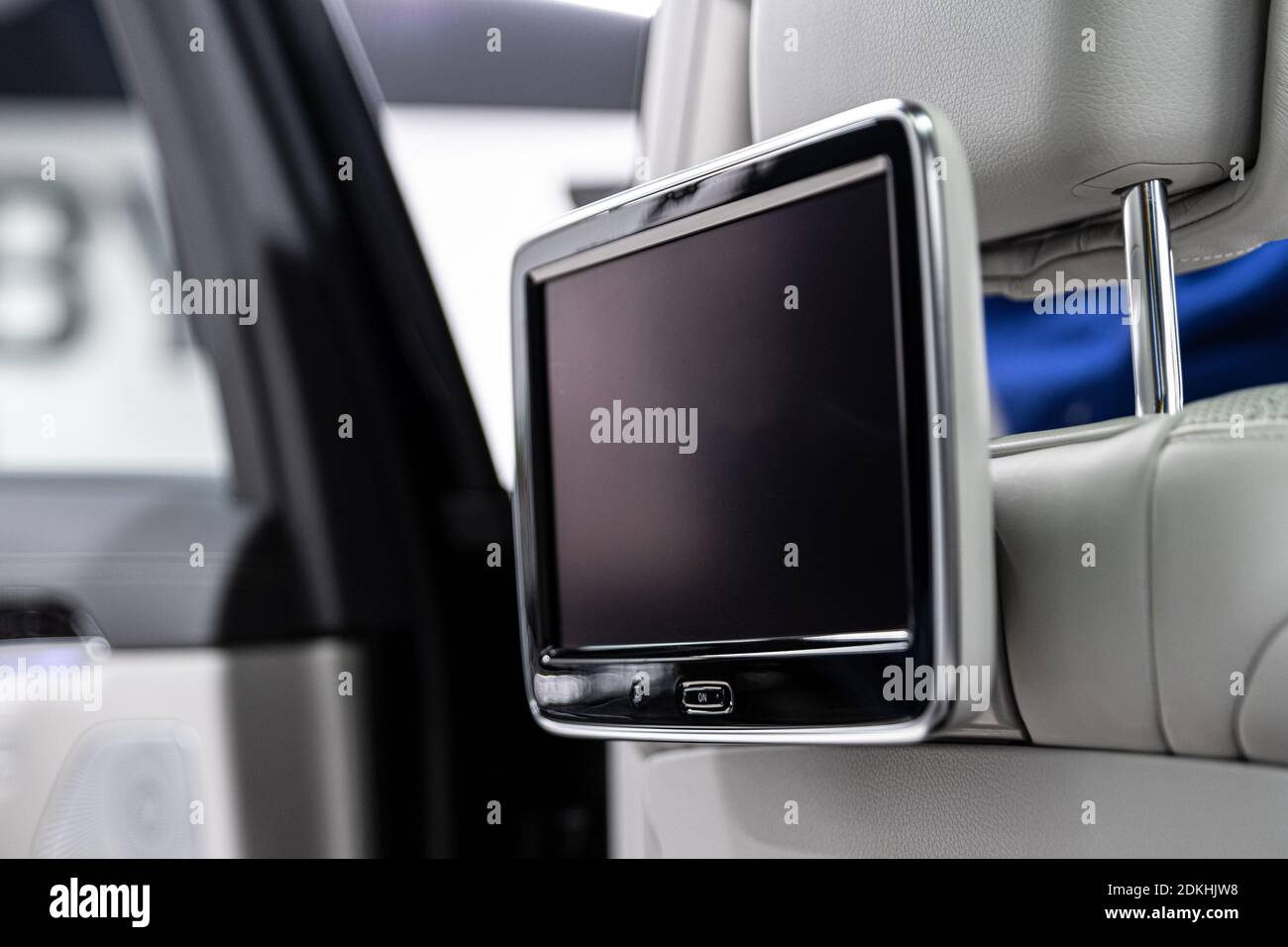 Modern luxury car interior with empty touchscreen monitor with copy ...