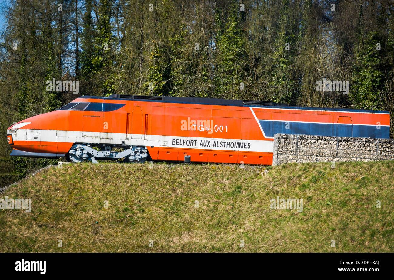 Belfort, France - April 06, 2020. Orange train TGV 001 gas turbine ...