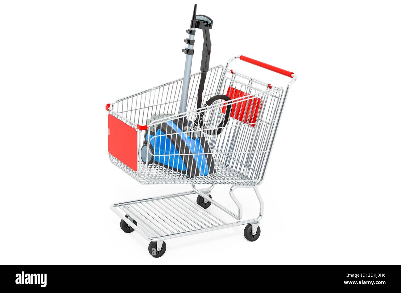 Clothes steamer inside shopping cart, 3D rendering isolated on white ...