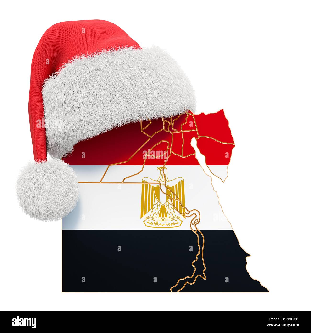 Egyptian map with red Santa hat. New Year and Christmas holidays ...