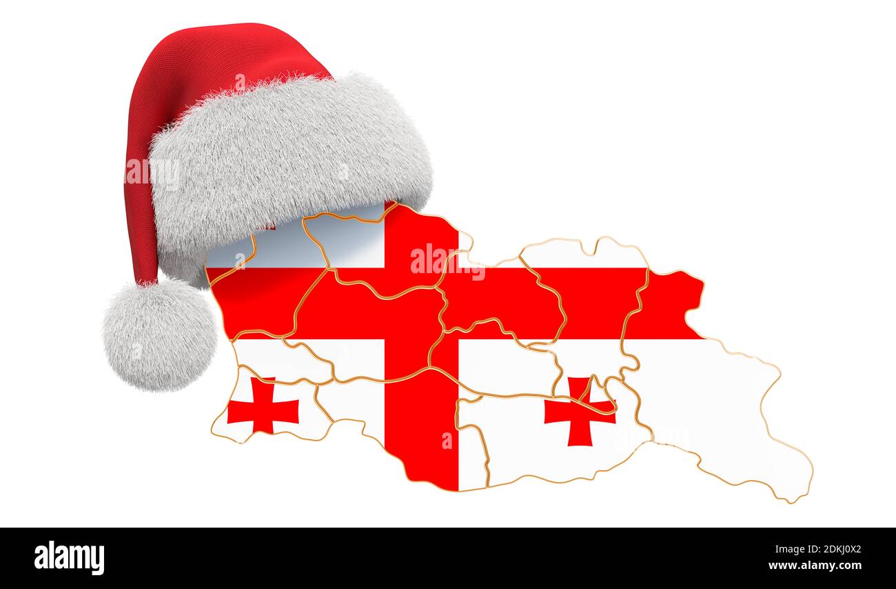 Georgian map with red Santa hat. New Year and Christmas holidays ...
