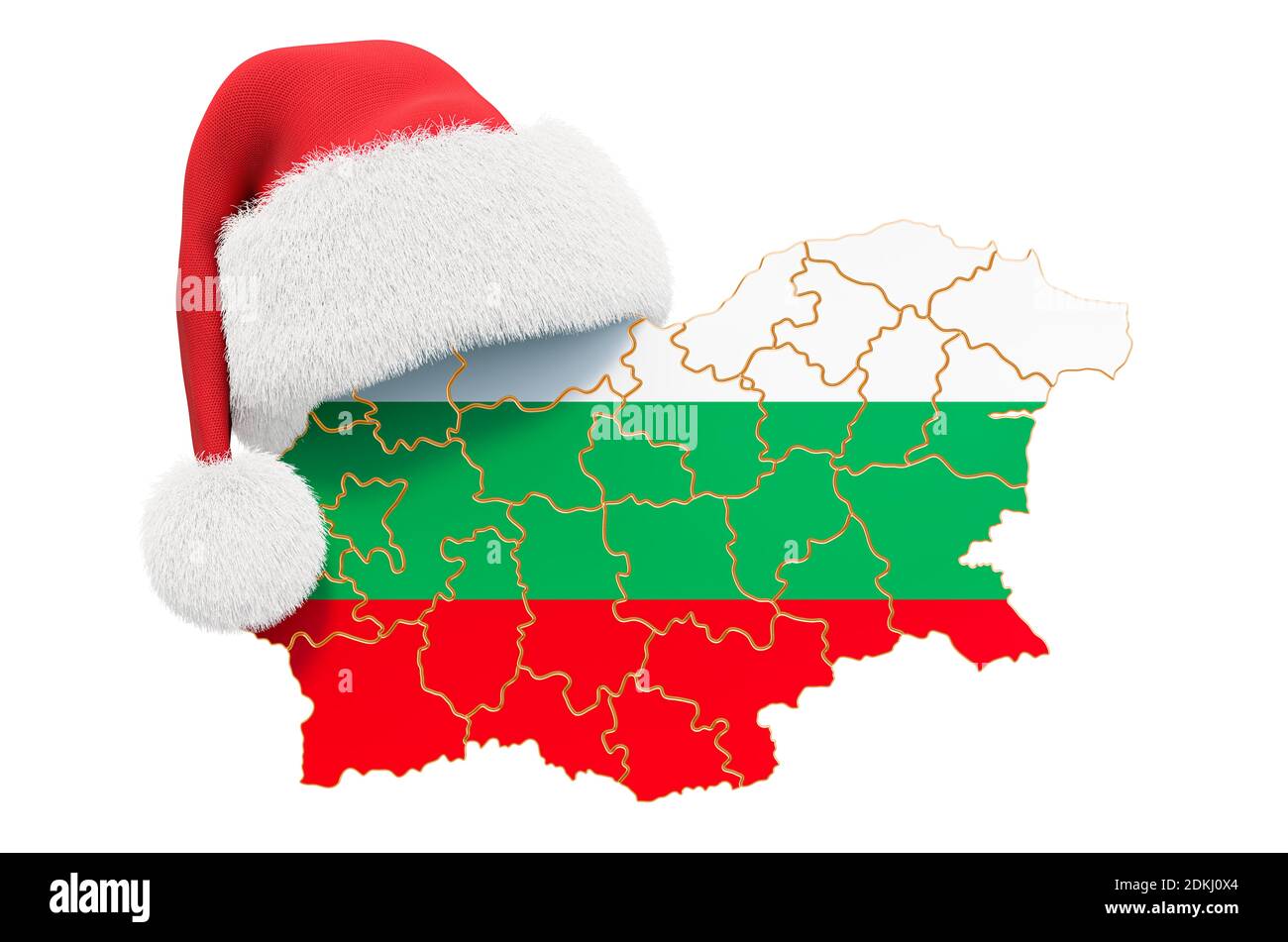 Bulgarian map with red Santa hat. New Year and Christmas holidays ...