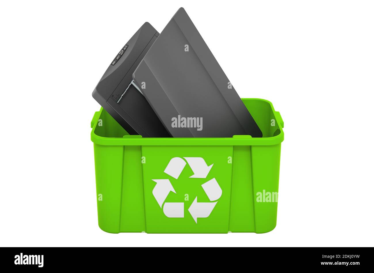 Recycling trashcan with scanner, 3D rendering isolated on white ...