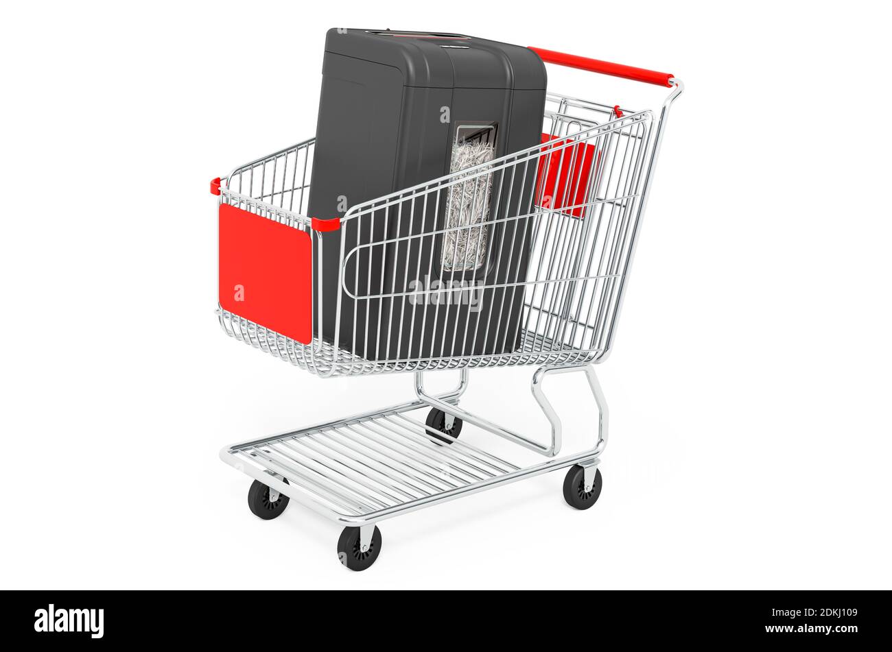 Paper shredder inside shopping cart, 3D rendering isolated on white ...