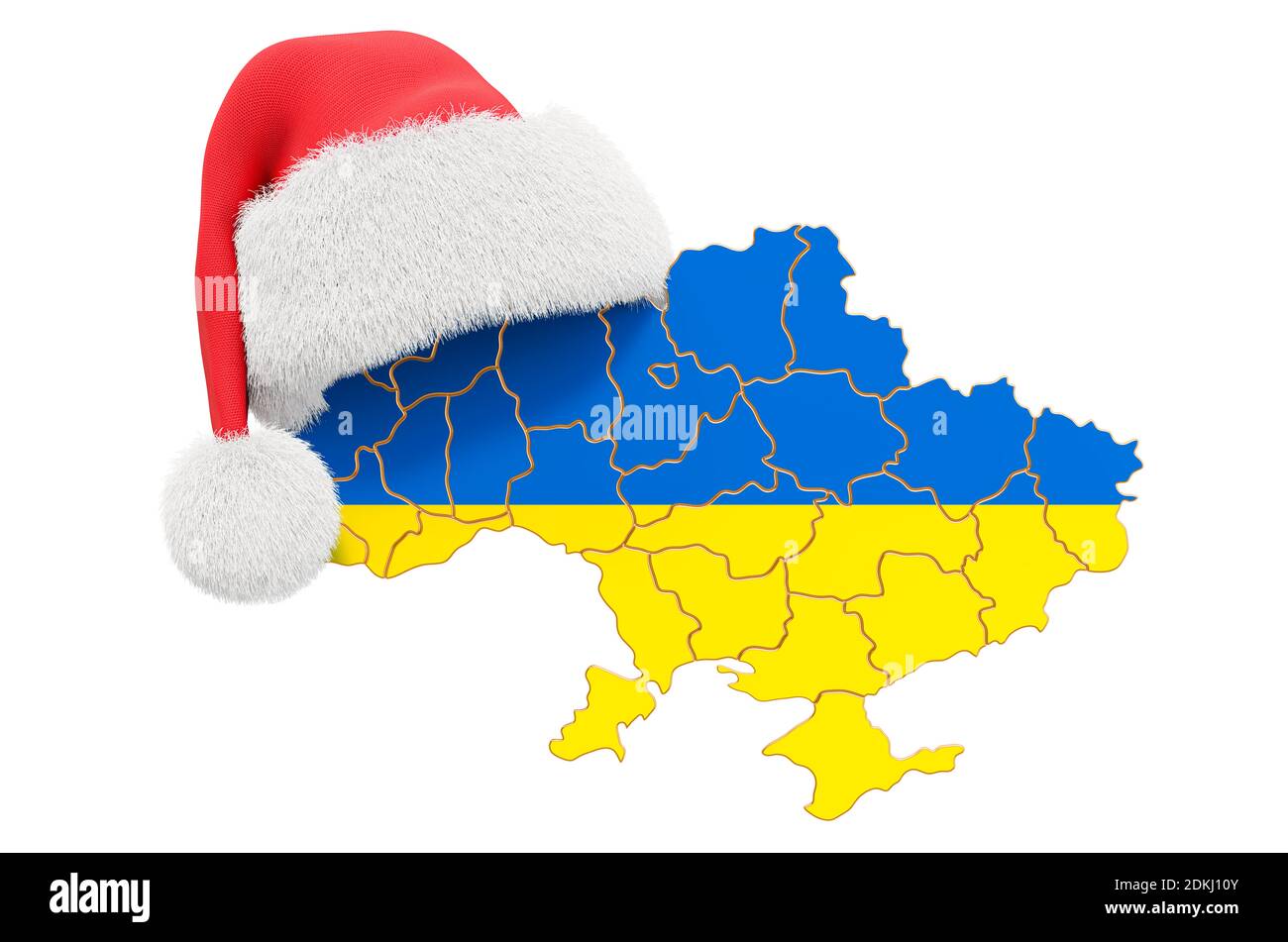 Ukrainian map with red Santa hat. New Year and Christmas holidays ...
