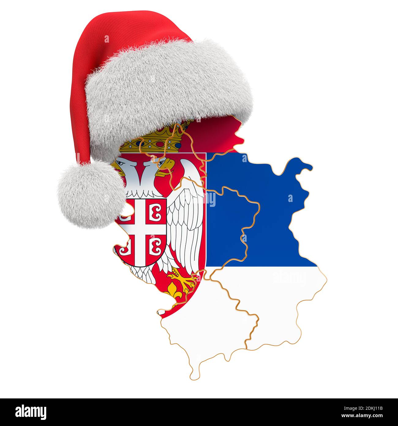 Serbian map with red Santa hat. New Year and Christmas holidays concept ...