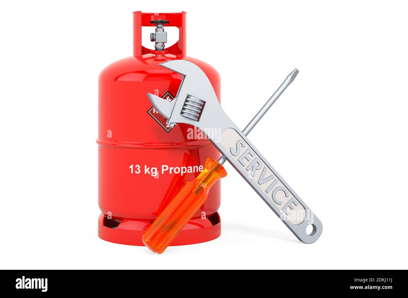 Service and repair of propane gas cylinder, 3D rendering isolated on ...