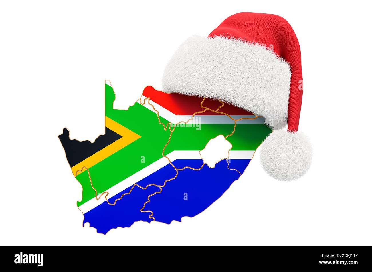 South African map with red Santa hat. New Year and Christmas holidays ...