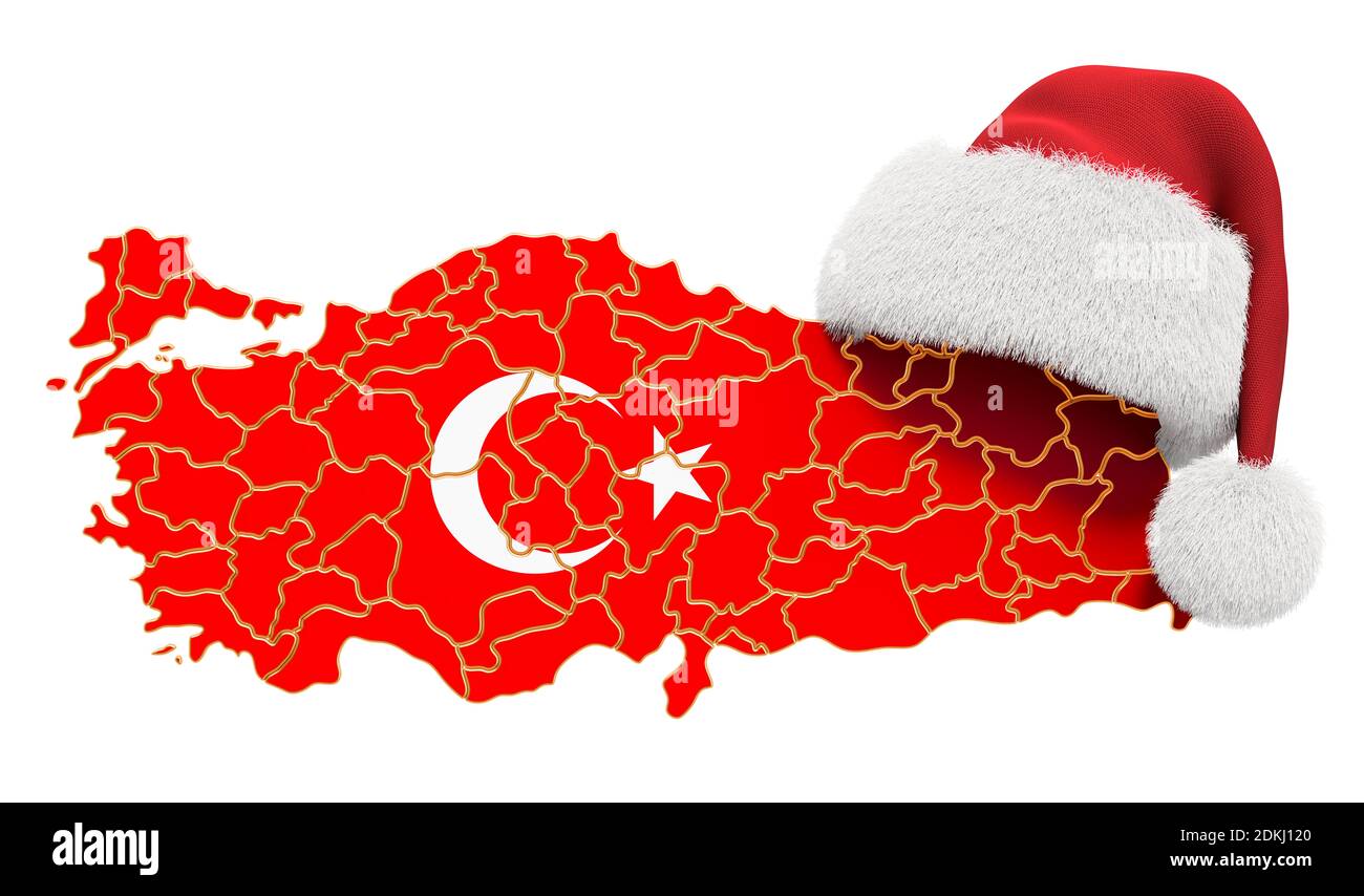 Turkish map with red Santa hat. New Year and Christmas holidays concept ...
