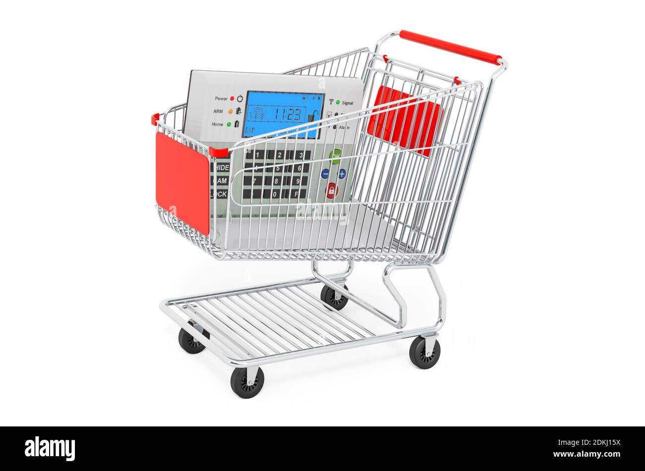 Security alarm system inside shopping cart, 3D rendering isolated on ...