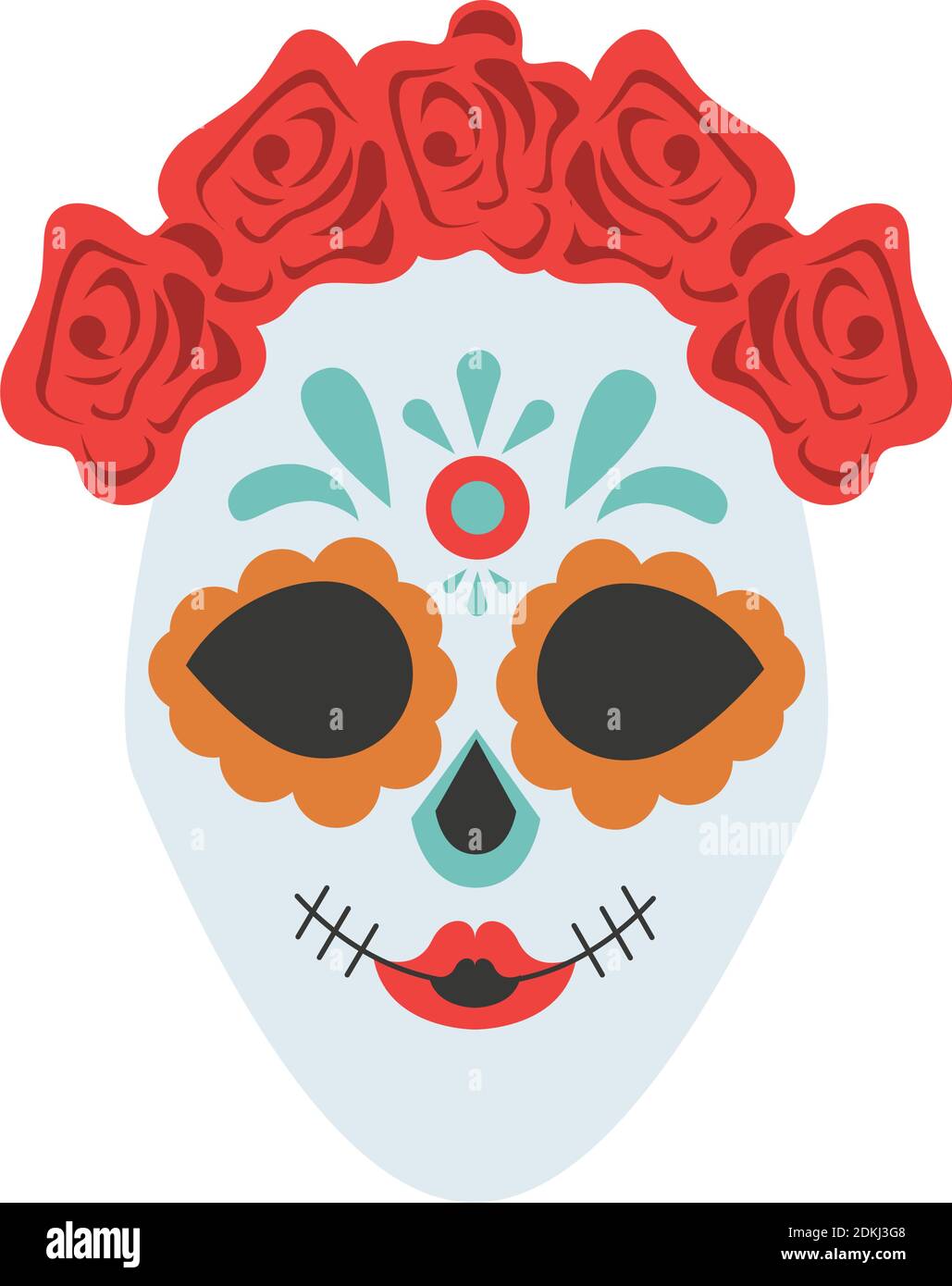 traditional mexican katrina skull with flowers and paint head vector ...
