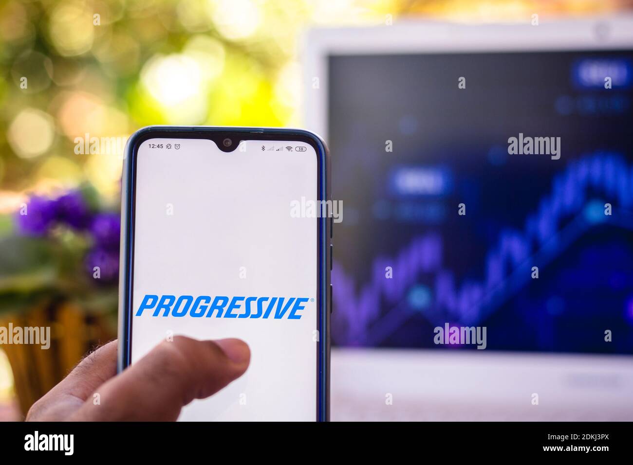 In this photo illustration the Progressive Corporation logo seen ...