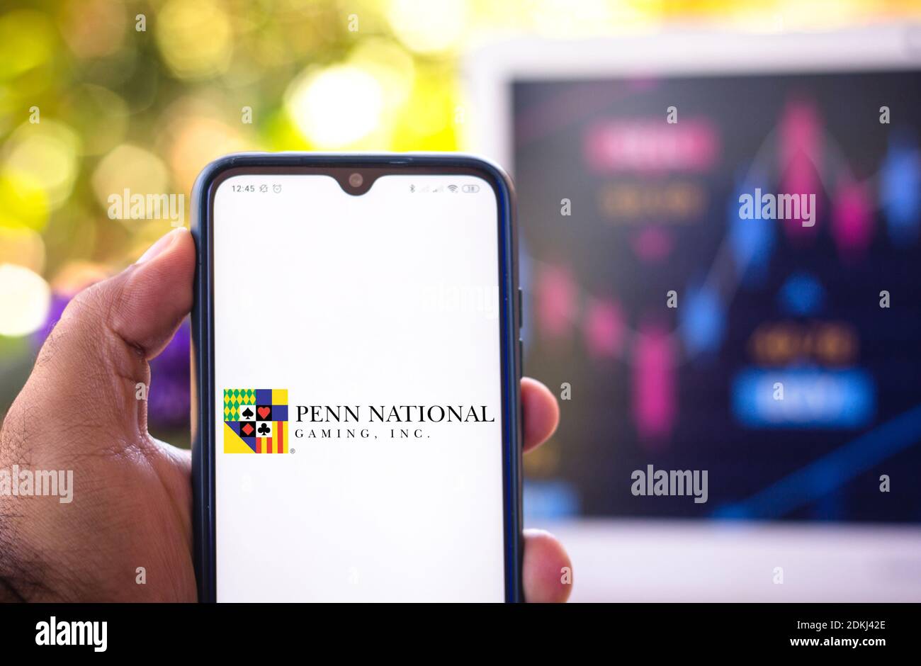 In this photo illustration the Penn National Gaming logo seen displayed ...