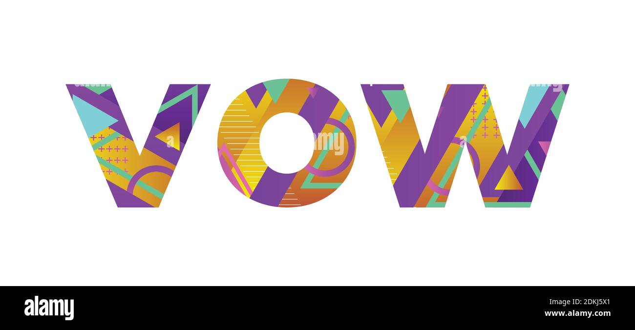 The word VOW concept written in colorful retro shapes and colors ...