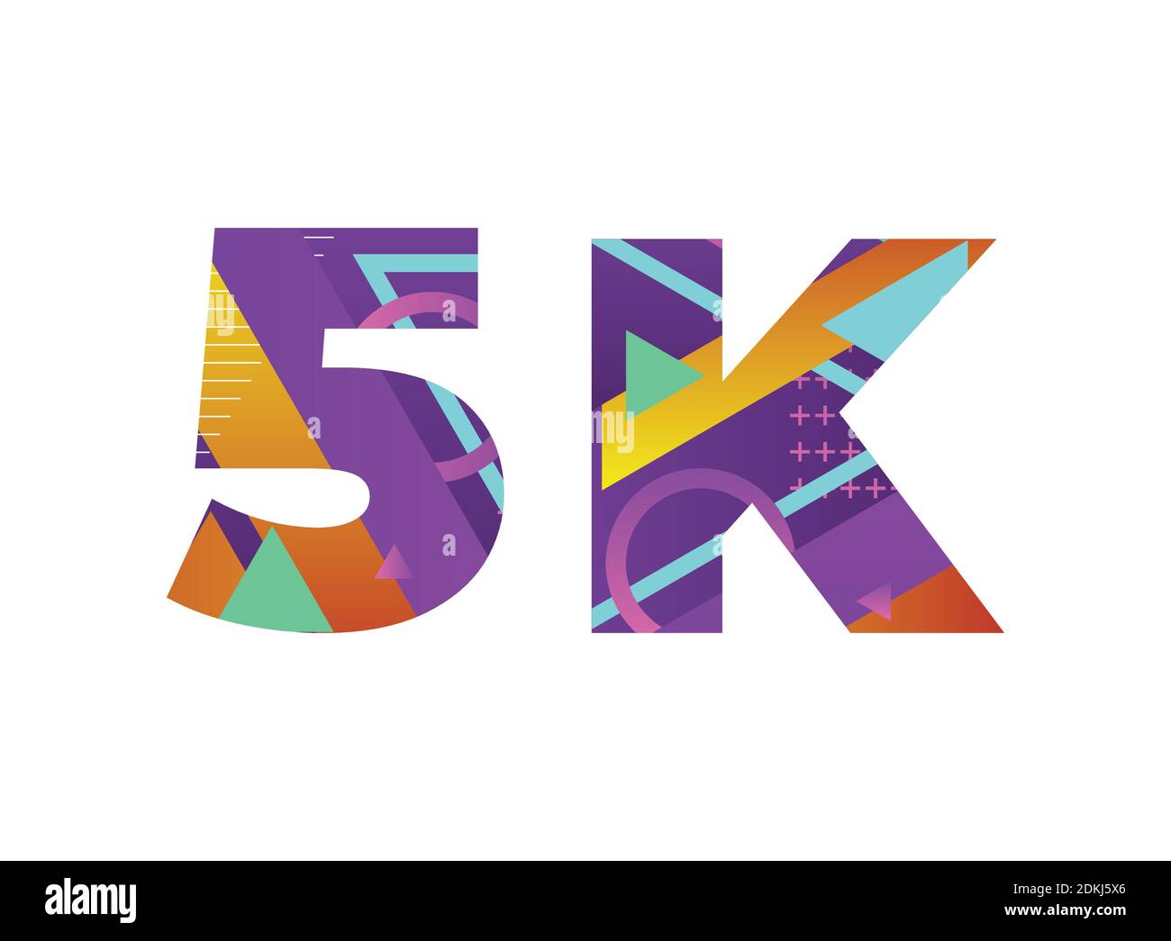 The word 5K concept written in colorful retro shapes and colors ...