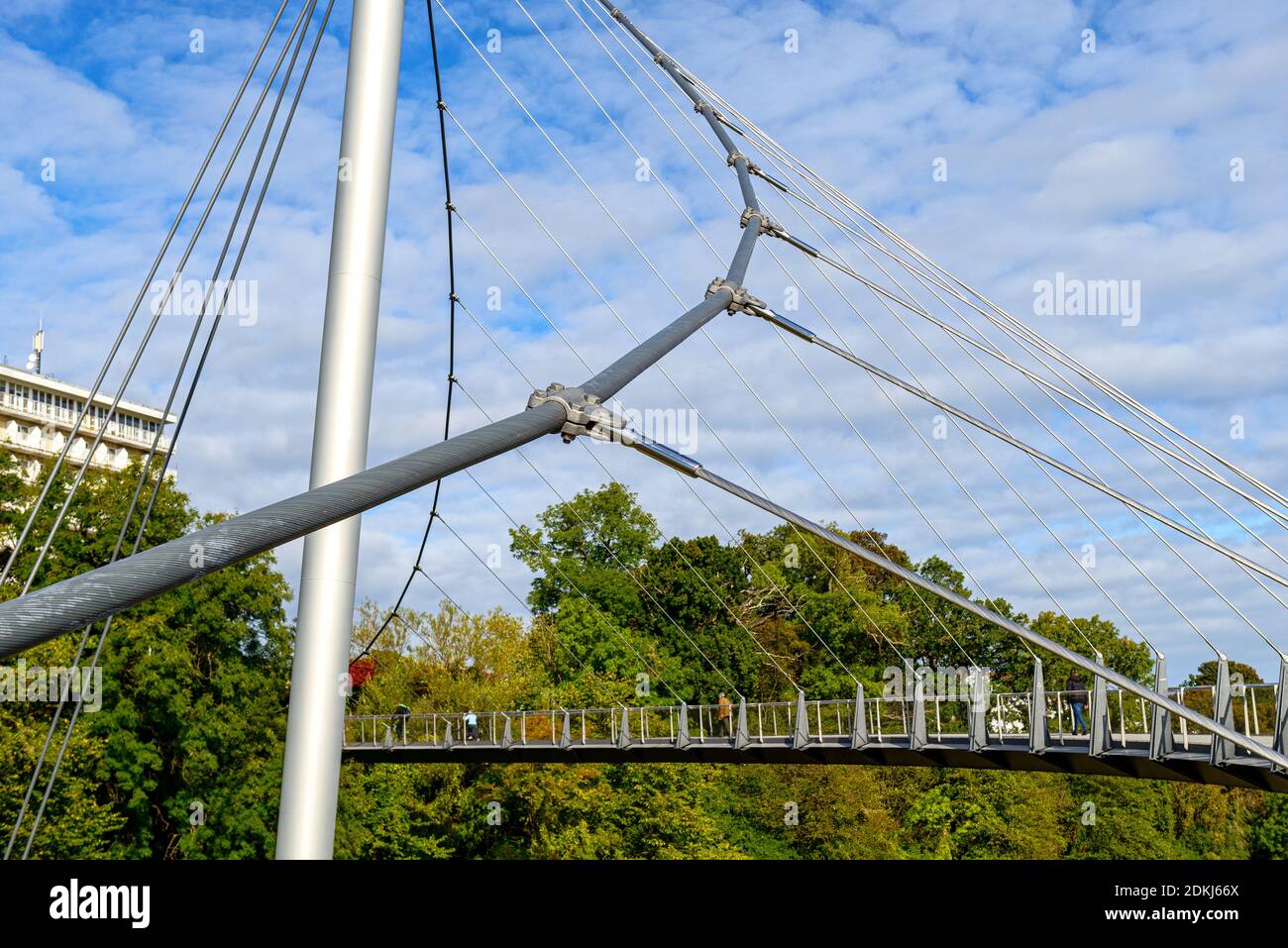 Bridge, footbridge, trees, forest, embankment, house Stock Photo - Alamy