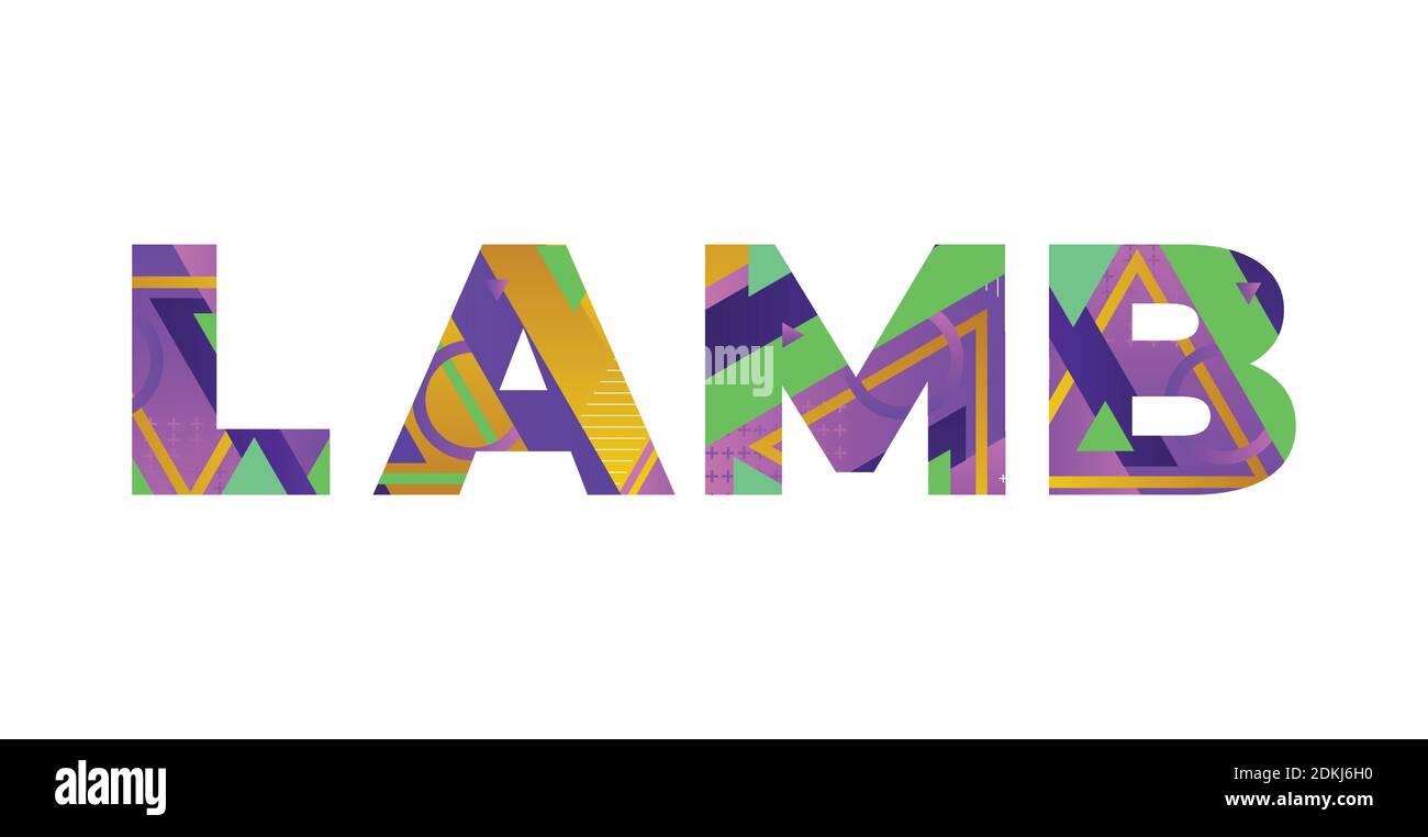 The word LAMB concept written in colorful retro shapes and colors ...
