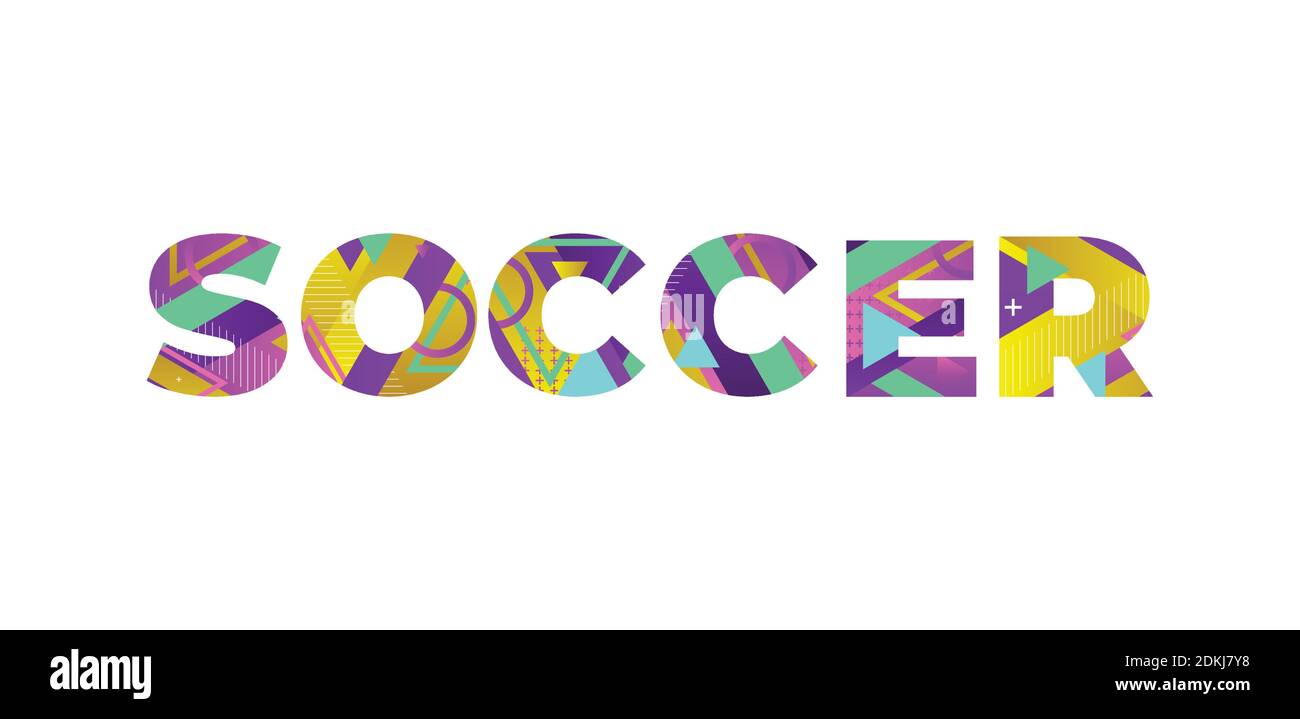The word SOCCER concept written in colorful retro shapes and colors ...