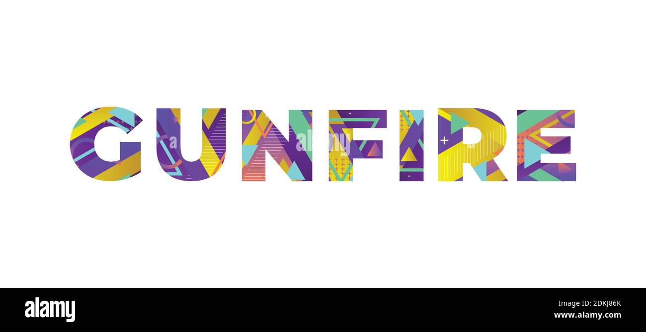 The word GUNFIRE concept written in colorful retro shapes and colors ...