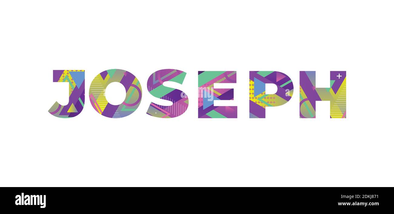 The word JOSEPH concept written in colorful retro shapes and colors ...