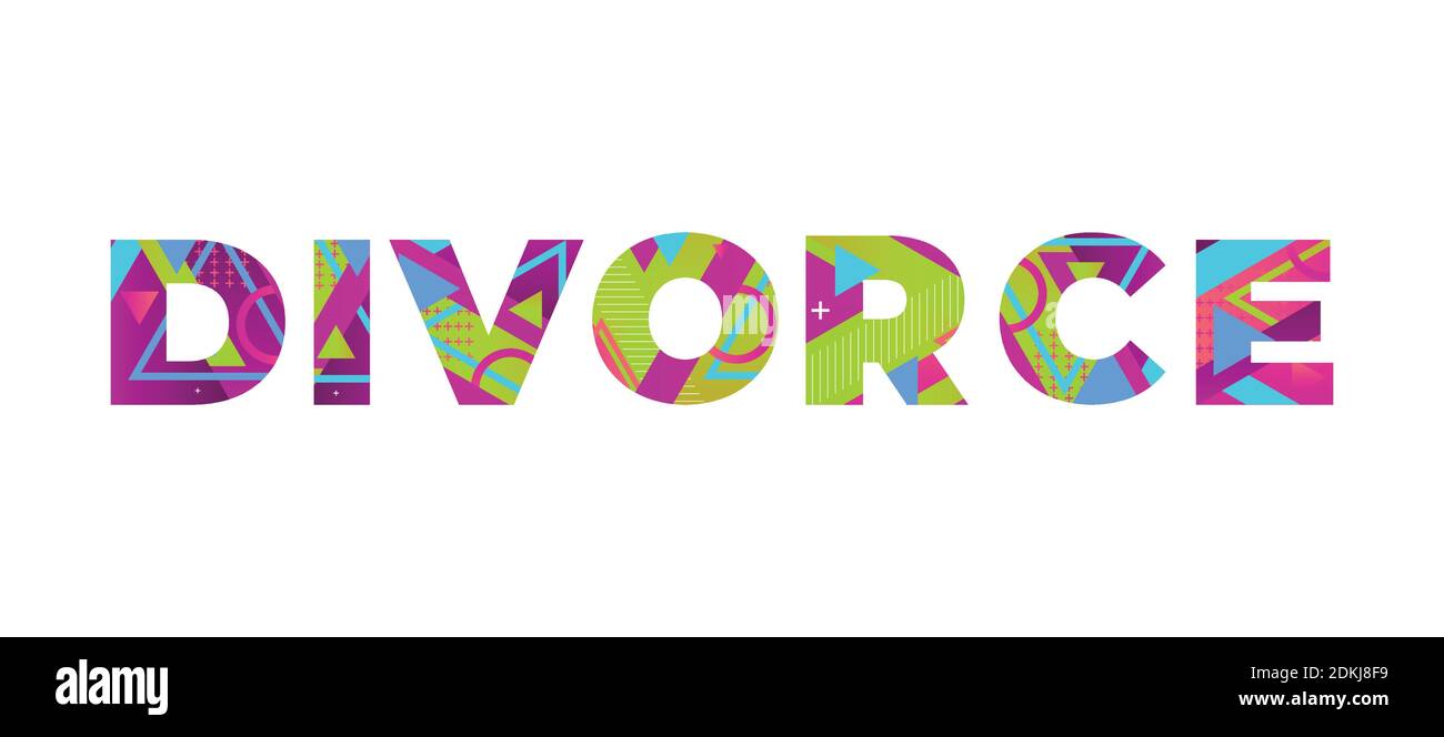 The word DIVORCE concept written in colorful retro shapes and colors ...