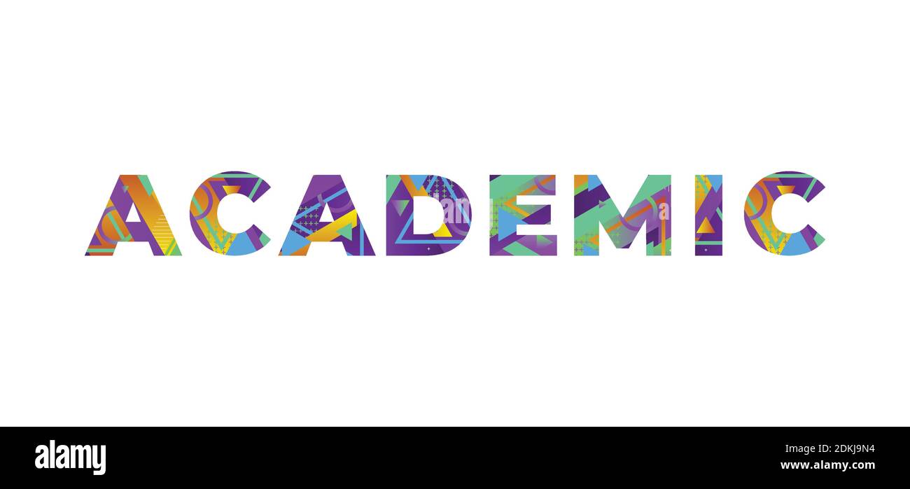 The word ACADEMIC concept written in colorful retro shapes and colors ...