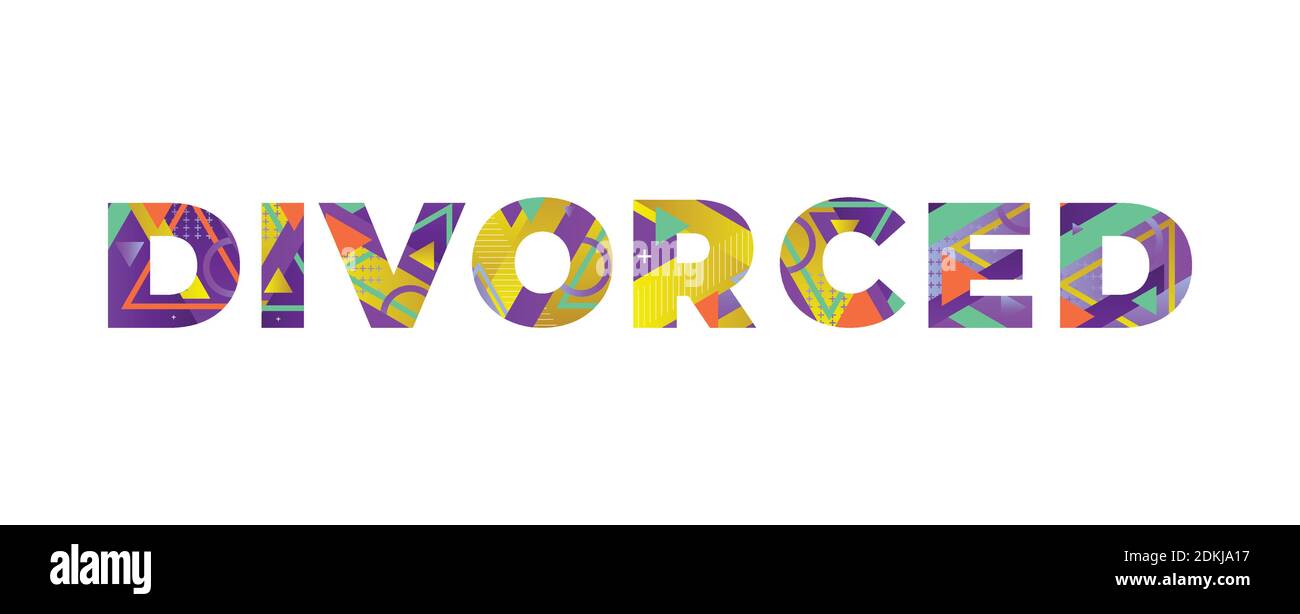 The word DIVORCED concept written in colorful retro shapes and colors ...