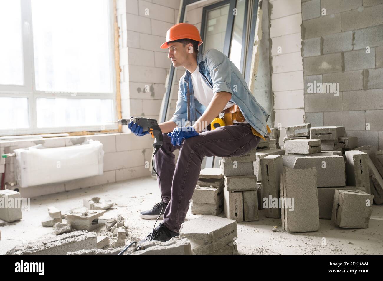 architecture and home renovation concept - foreman for renovation in ...
