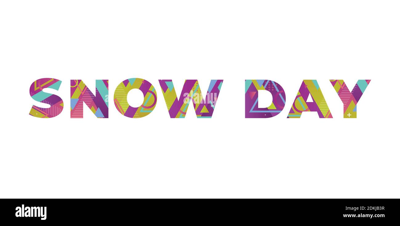 The words SNOW DAY concept written in colorful retro shapes and colors ...