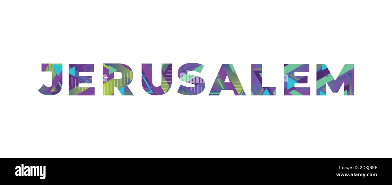 The word JERUSALEM concept written in colorful retro shapes and colors ...