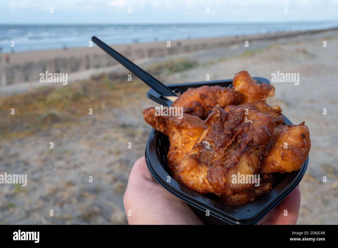 Dutch street seafood, deep fried cod fish fillet with garlic sauce ...