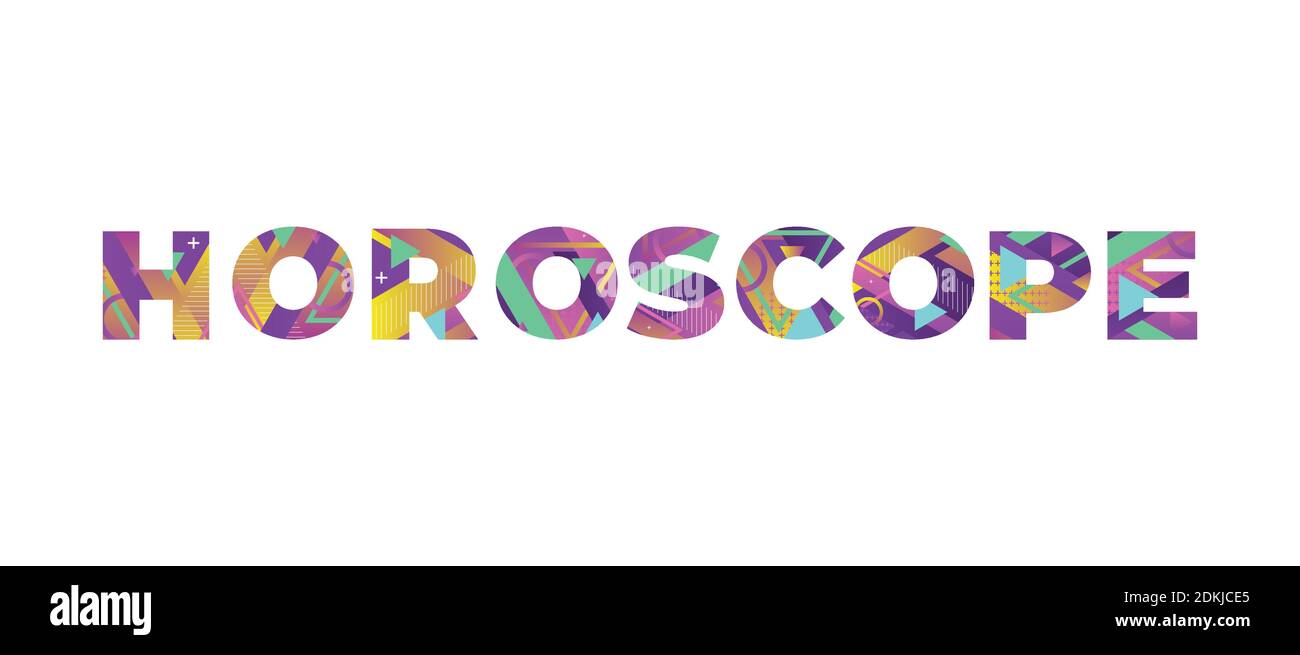 The word HOROSCOPE concept written in colorful retro shapes and colors ...