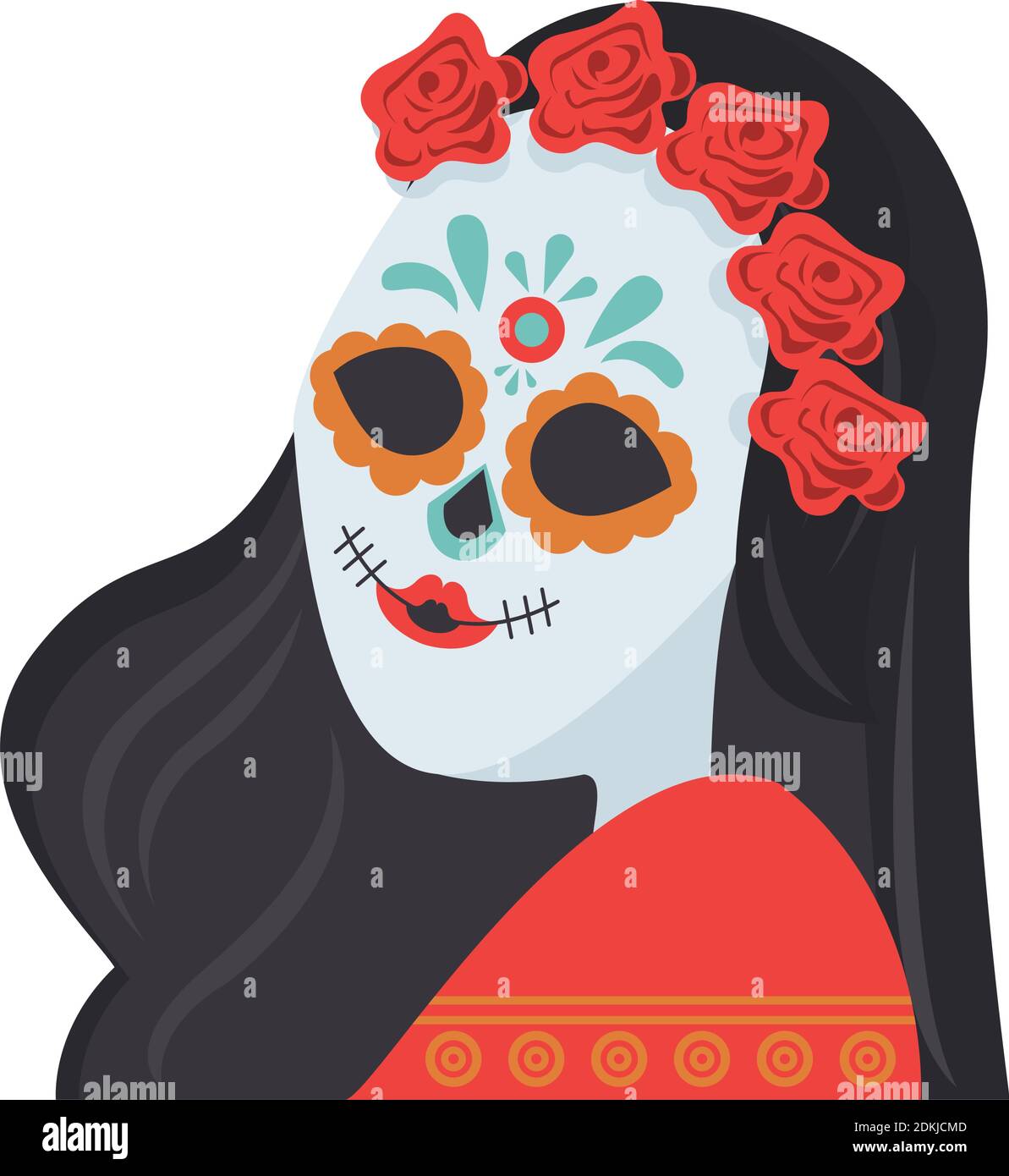 traditional mexican katrina skull painted with flowers vector ...