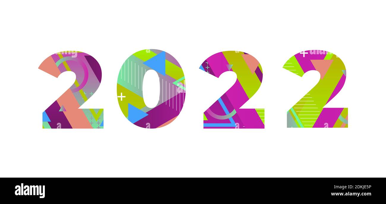 The year 2022 concept written in colorful retro shapes and colors ...