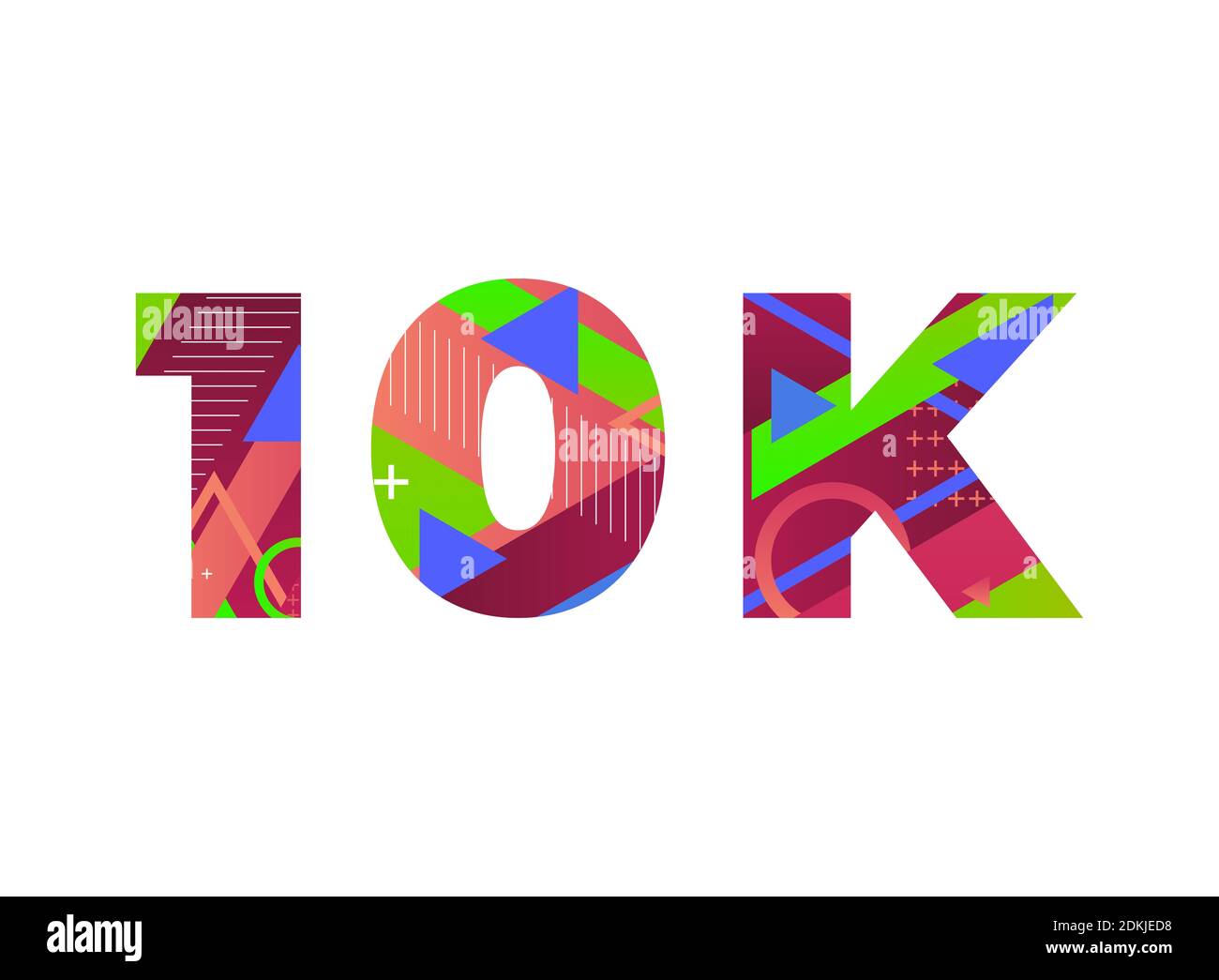 The word 10K concept written in colorful retro shapes and colors ...