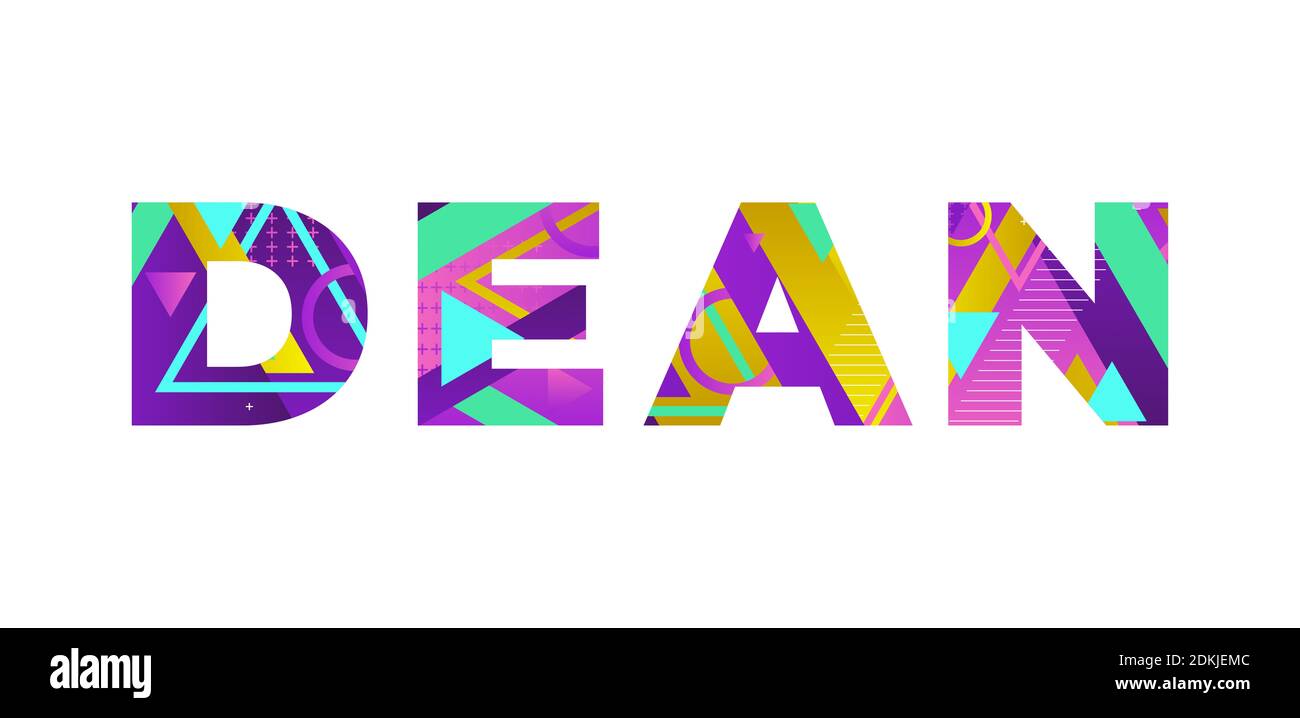 The word DEAN concept written in colorful retro shapes and colors ...