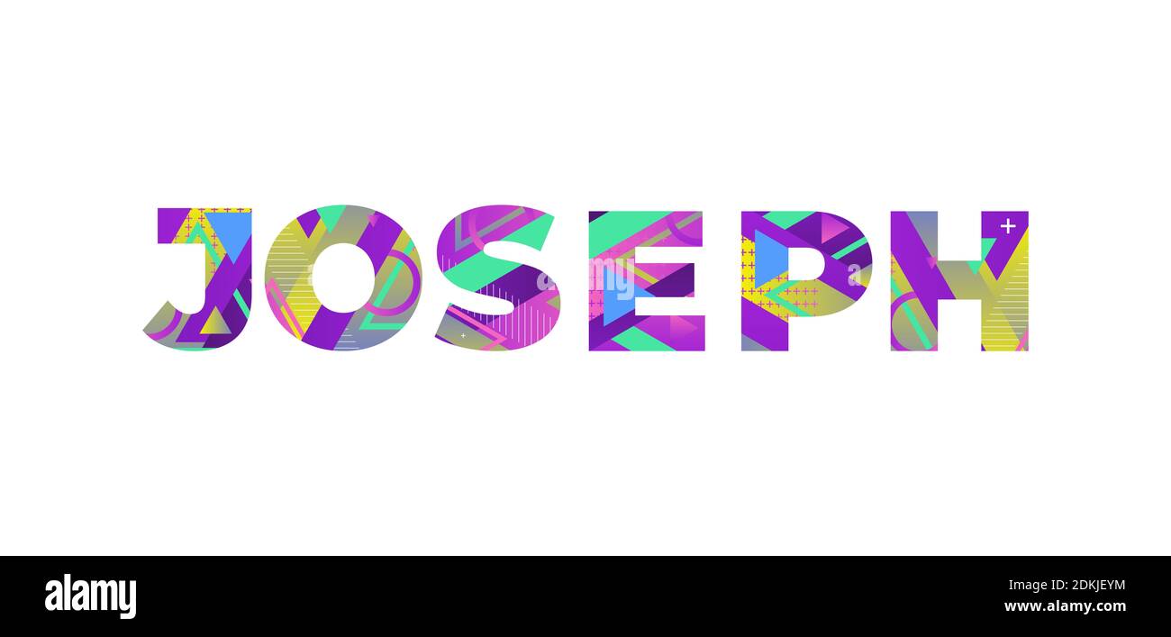 The word JOSEPH concept written in colorful retro shapes and colors ...