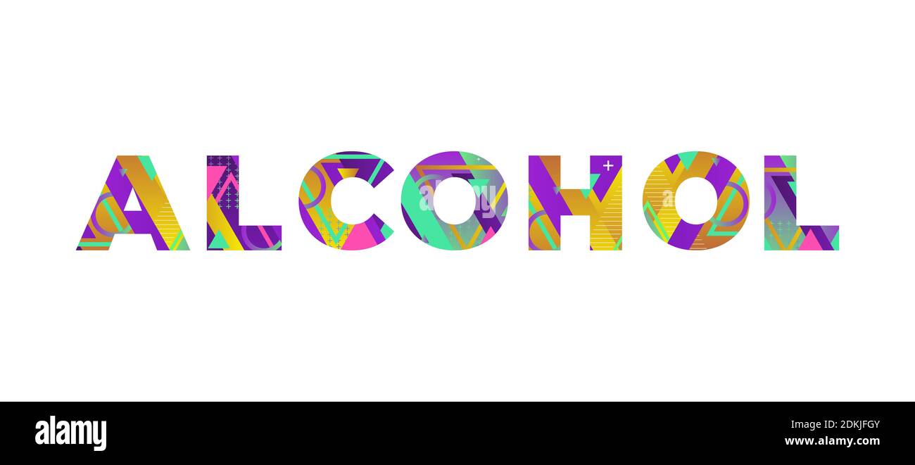 The word ALCOHOL concept written in colorful retro shapes and colors ...