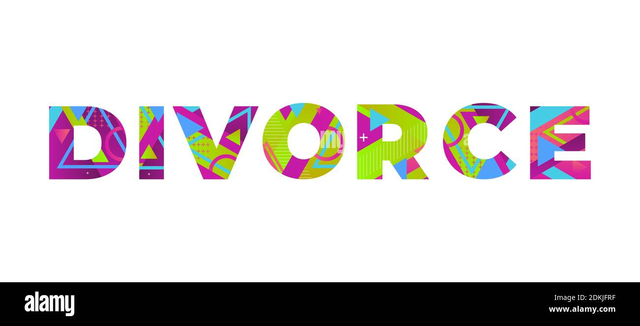 The word DIVORCE concept written in colorful retro shapes and colors ...