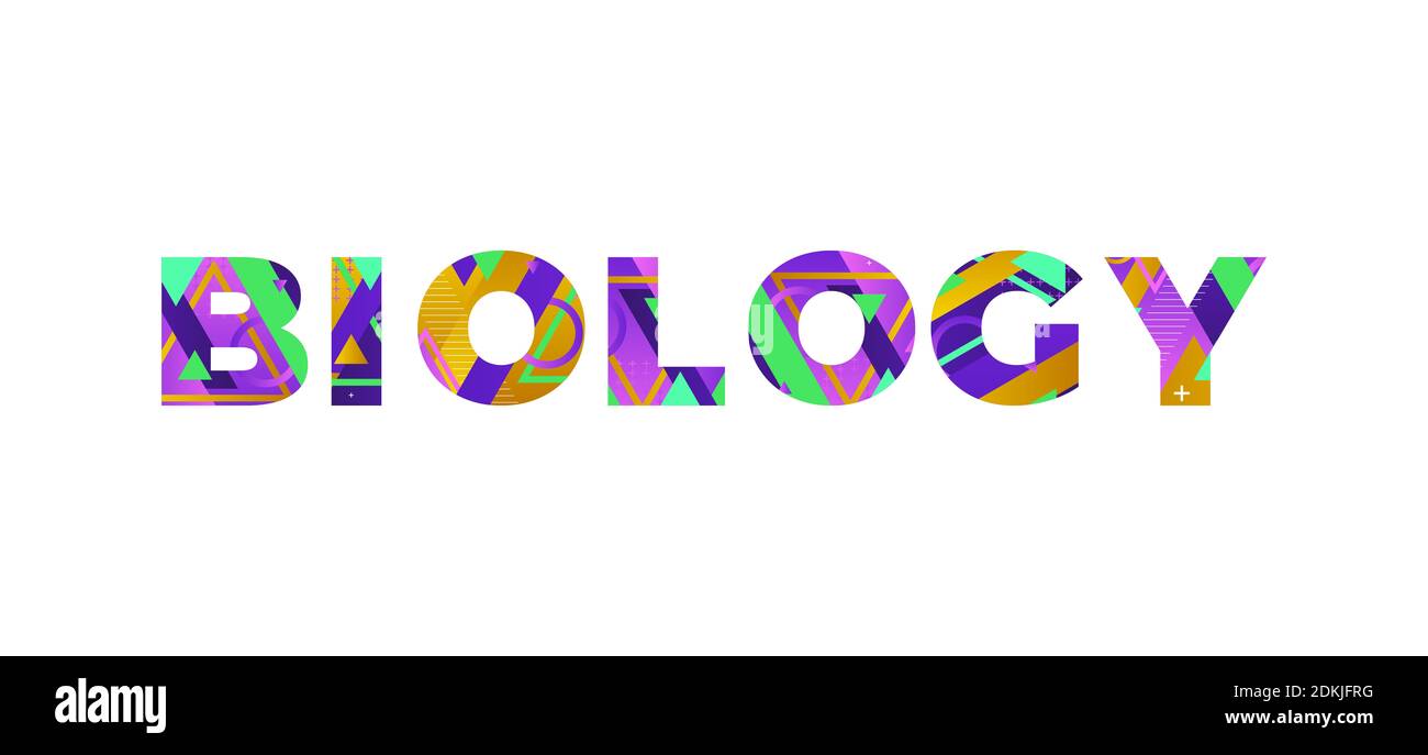 The word BIOLOGY concept written in colorful retro shapes and colors ...