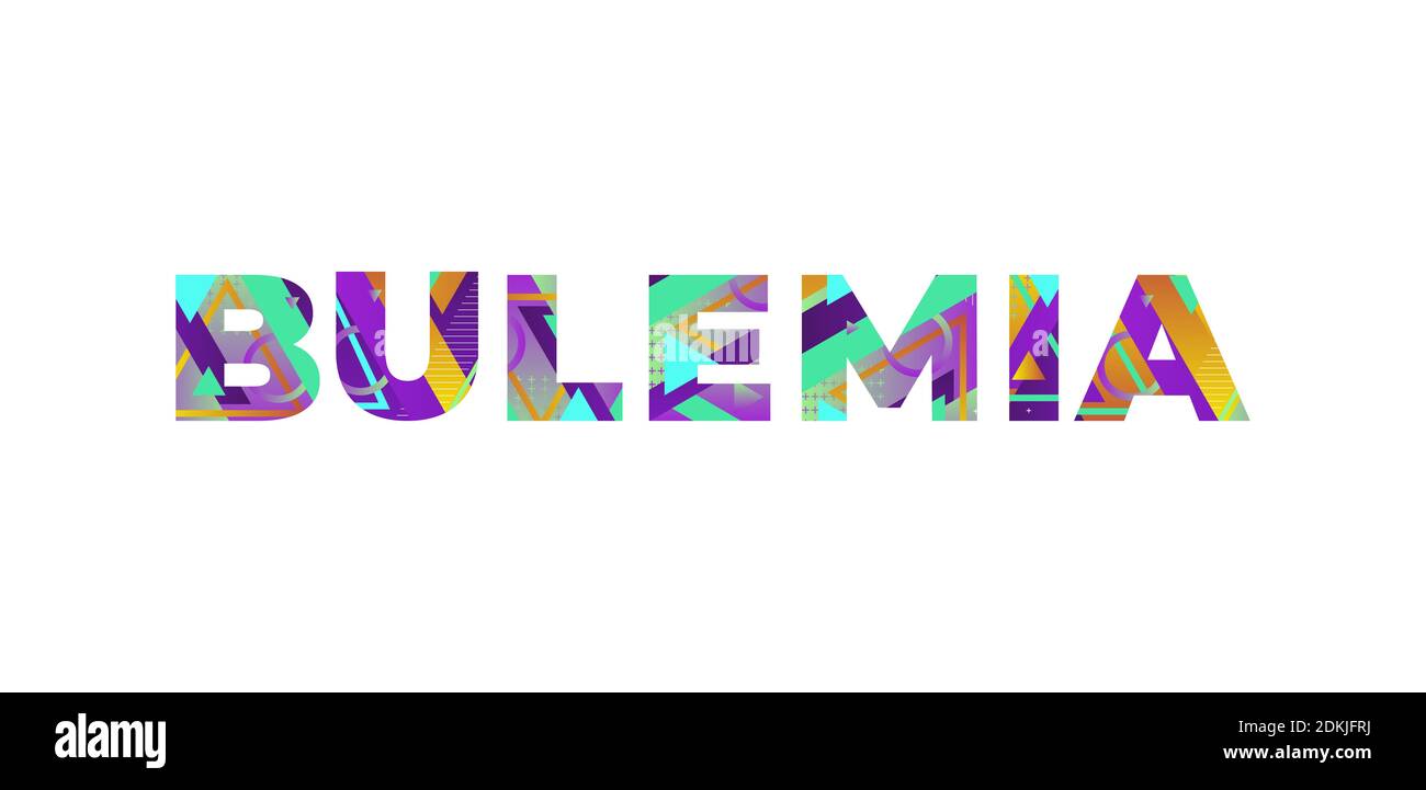 The word BULEMIA concept written in colorful retro shapes and colors ...