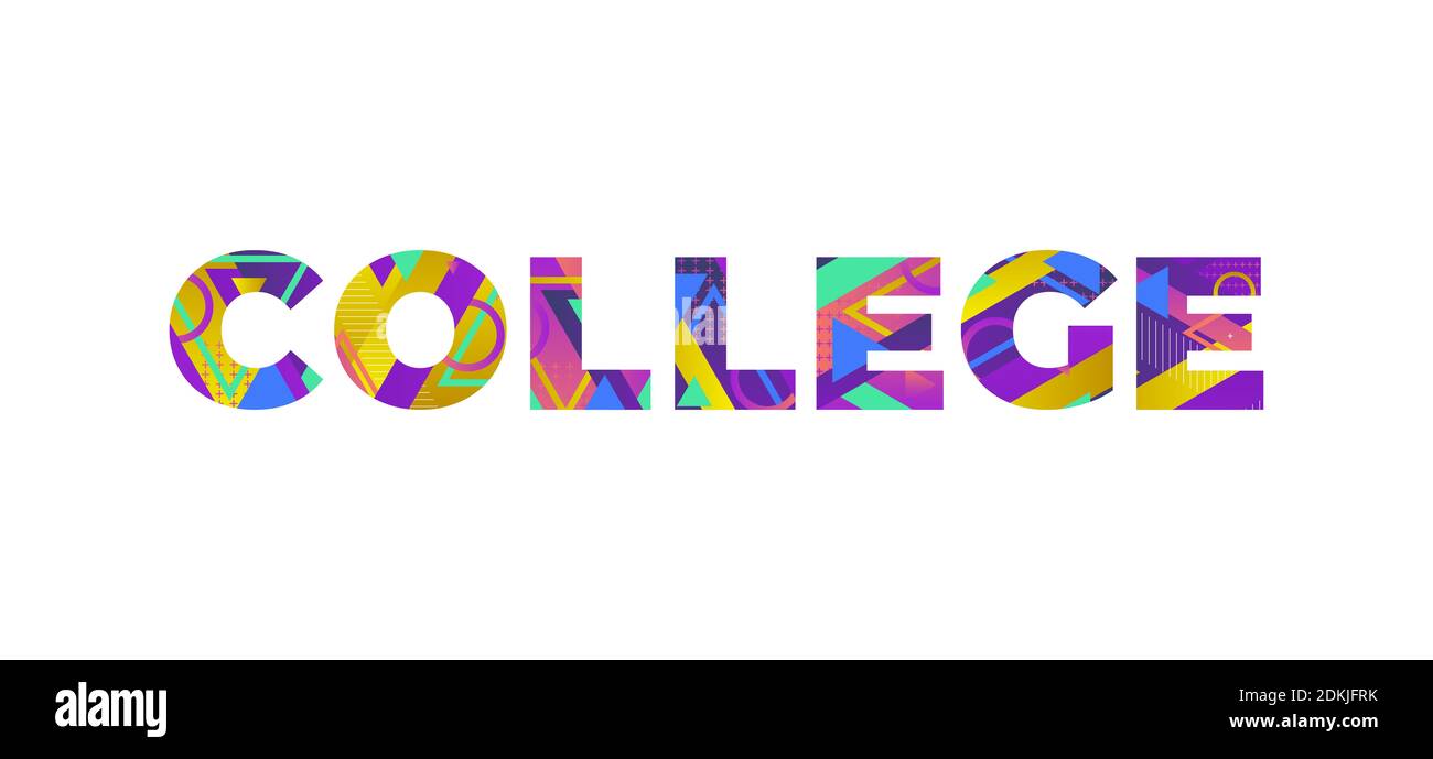 The word COLLEGE concept written in colorful retro shapes and colors ...