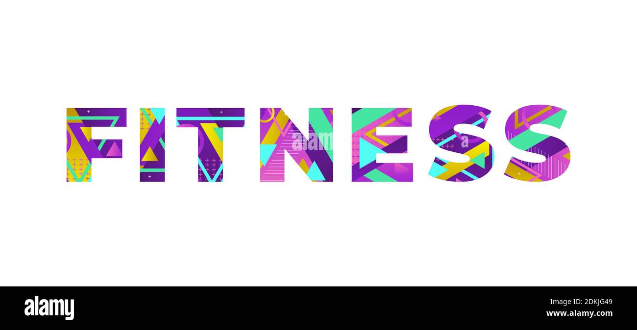 The word FITNESS concept written in colorful retro shapes and colors ...