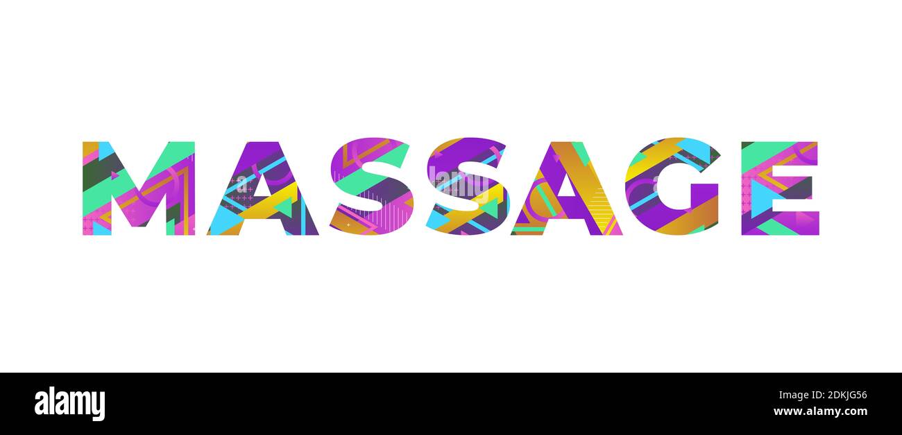 The word MASSAGE concept written in colorful retro shapes and colors ...