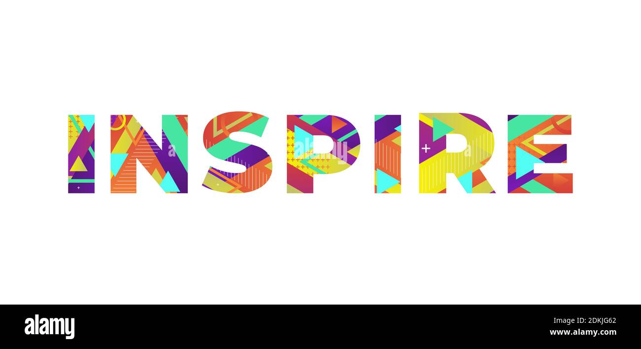 The word INSPIRE concept written in colorful retro shapes and colors ...